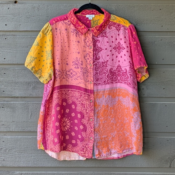 Sundance | Tops | Sundance Mixed Tales Shirt Pink Linen Bandana ...